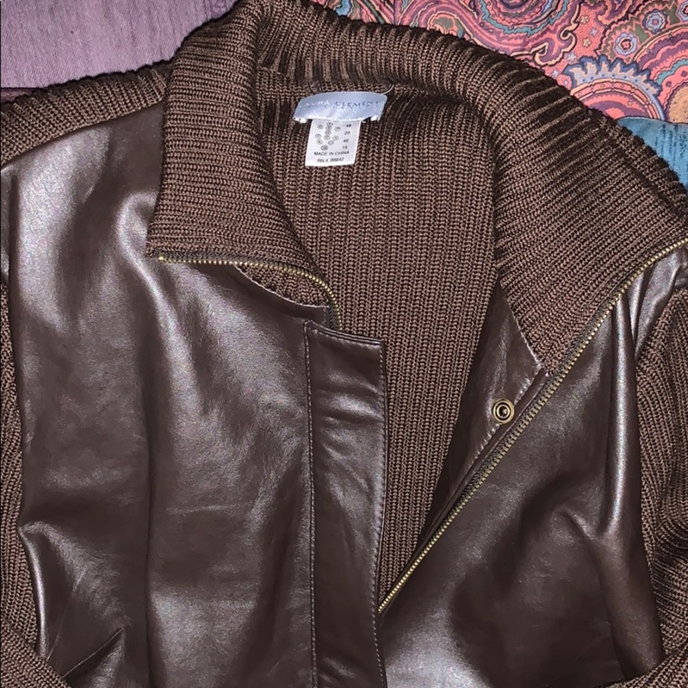 Laura Clement Brown Leather/Sweater Jacket Size:16 - Gem